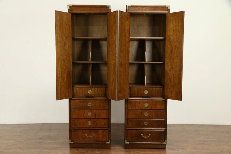 Pair of Vintage Campaign Style Drexel Accolade II Cabinets For Sale at ...