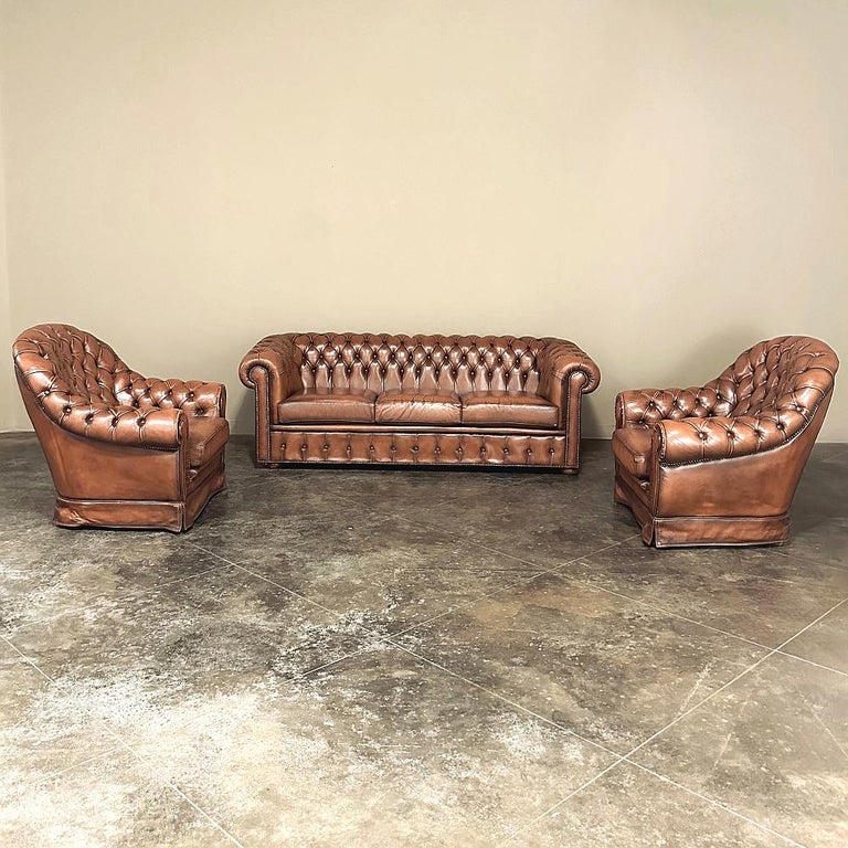 Pair Vintage Chesterfield Leather Lounge Chairs, Club Chairs For Sale ...