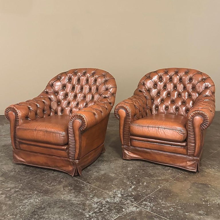 Pair Vintage Chesterfield Leather Lounge Chairs, Club Chairs For Sale ...