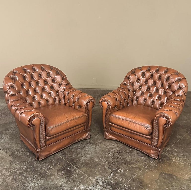 Pair Vintage Chesterfield Leather Lounge Chairs, Club Chairs For Sale ...