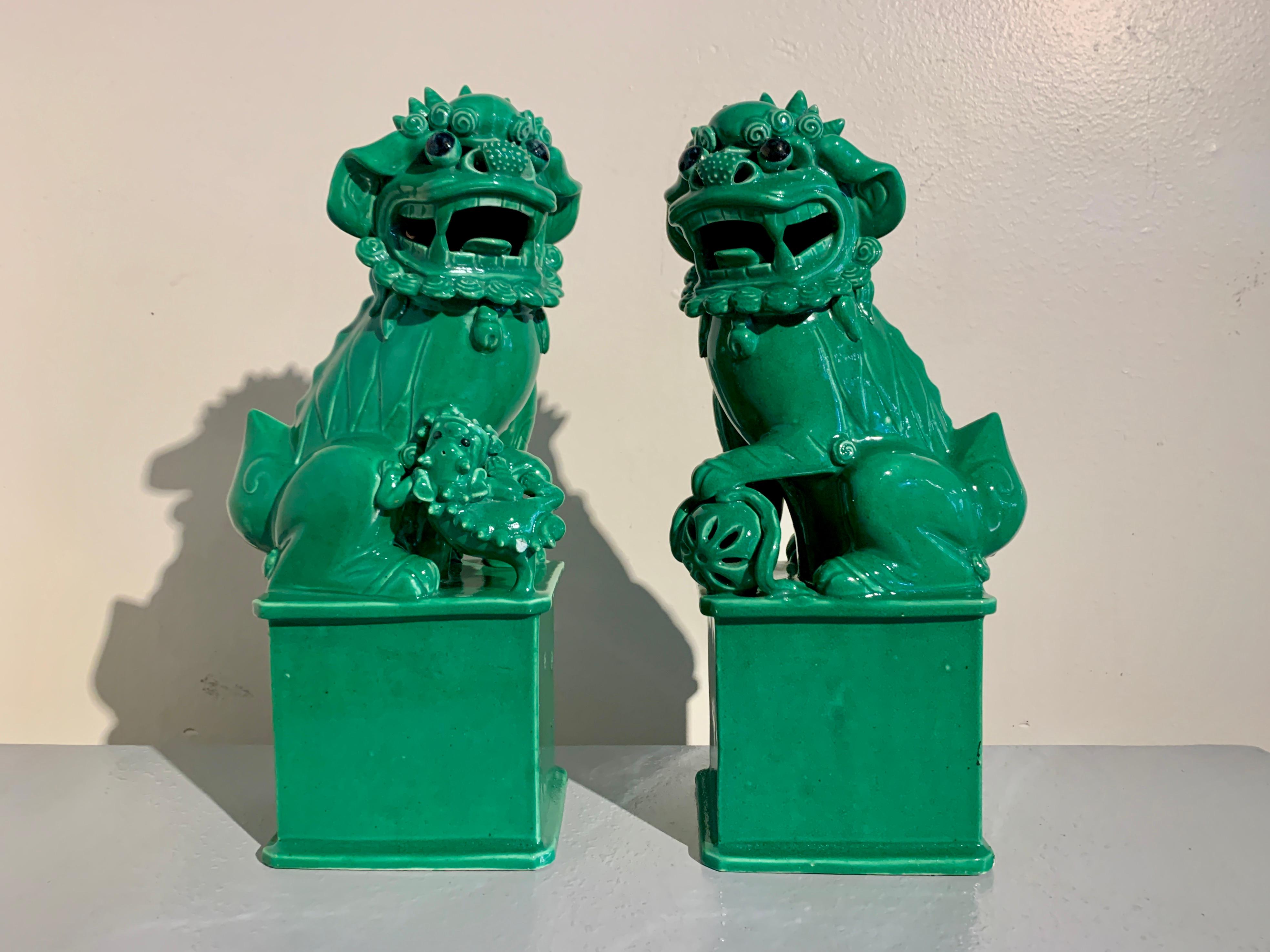 Pair Vintage Chinese Green Glazed Porcelain Foo Dogs, circa 1970's ...