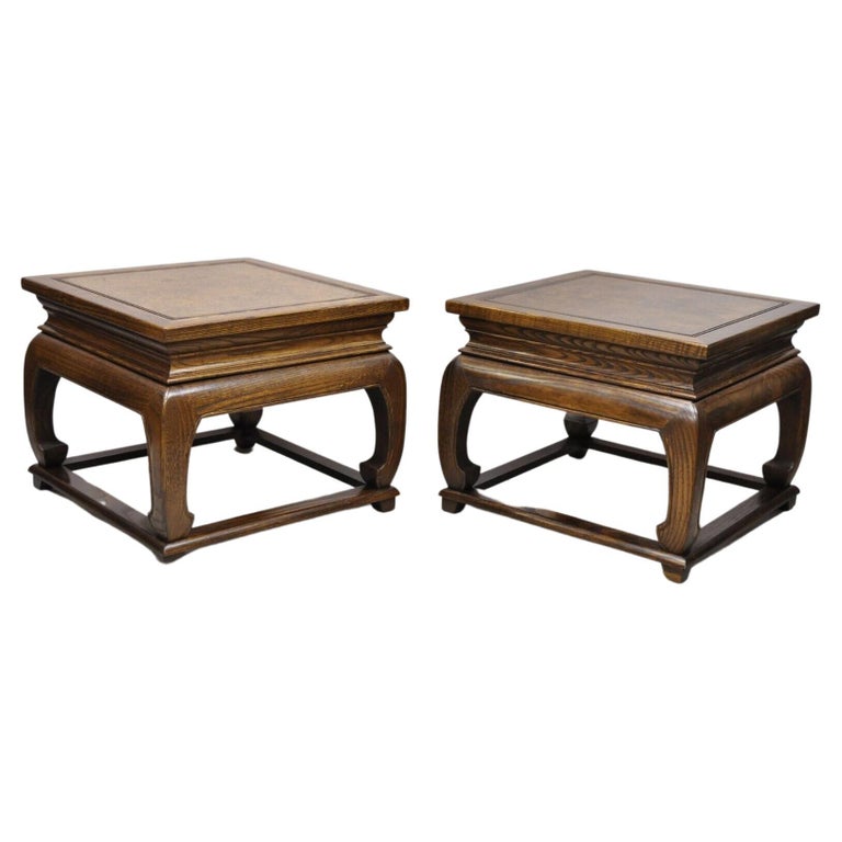 Pair Vintage Chinoiserie Style Burl Wood Ming Style Low Pedestal Side ...