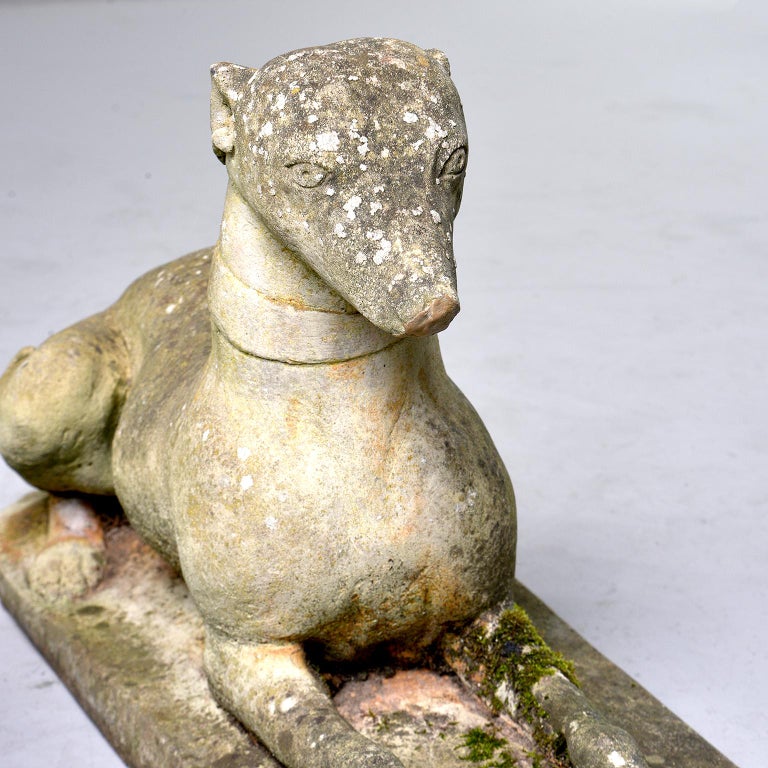 Pair of Vintage English Stone Garden Whippets at 1stDibs