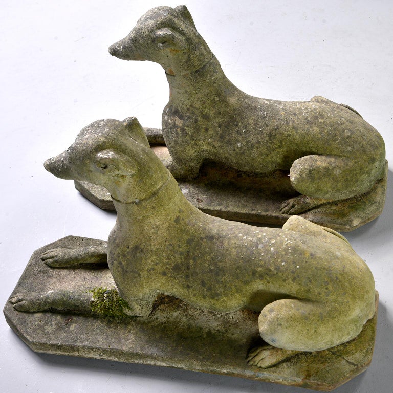 Pair of Vintage English Stone Garden Whippets at 1stDibs