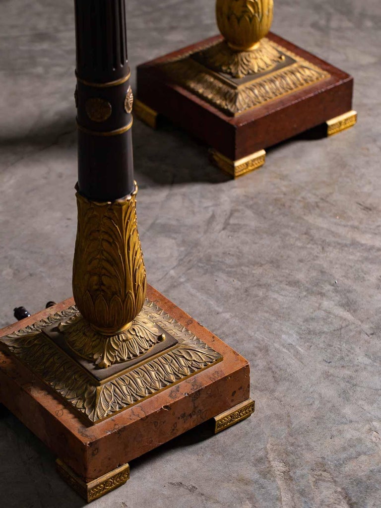 2 Vintage French Neoclassical Bronze Gilt Bronze Column Floor Lamps ...