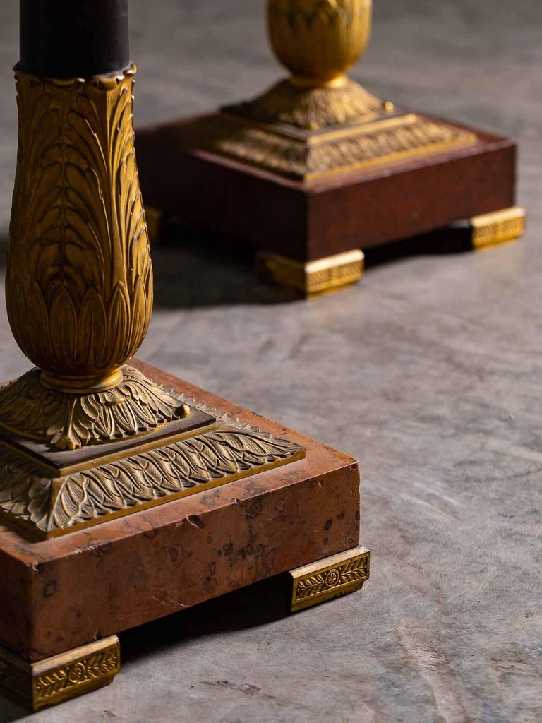 2 Vintage French Neoclassical Bronze Gilt Bronze Column Floor Lamps ...