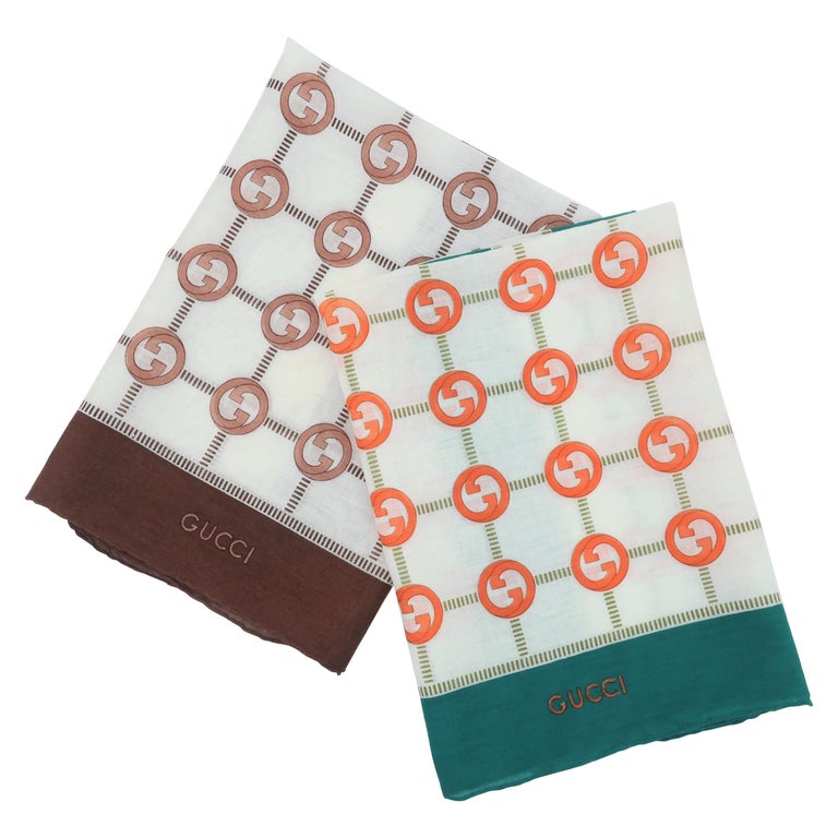 Pair Vintage Gucci Cotton Logo Pocket Square Handkerchief Scarf at ...