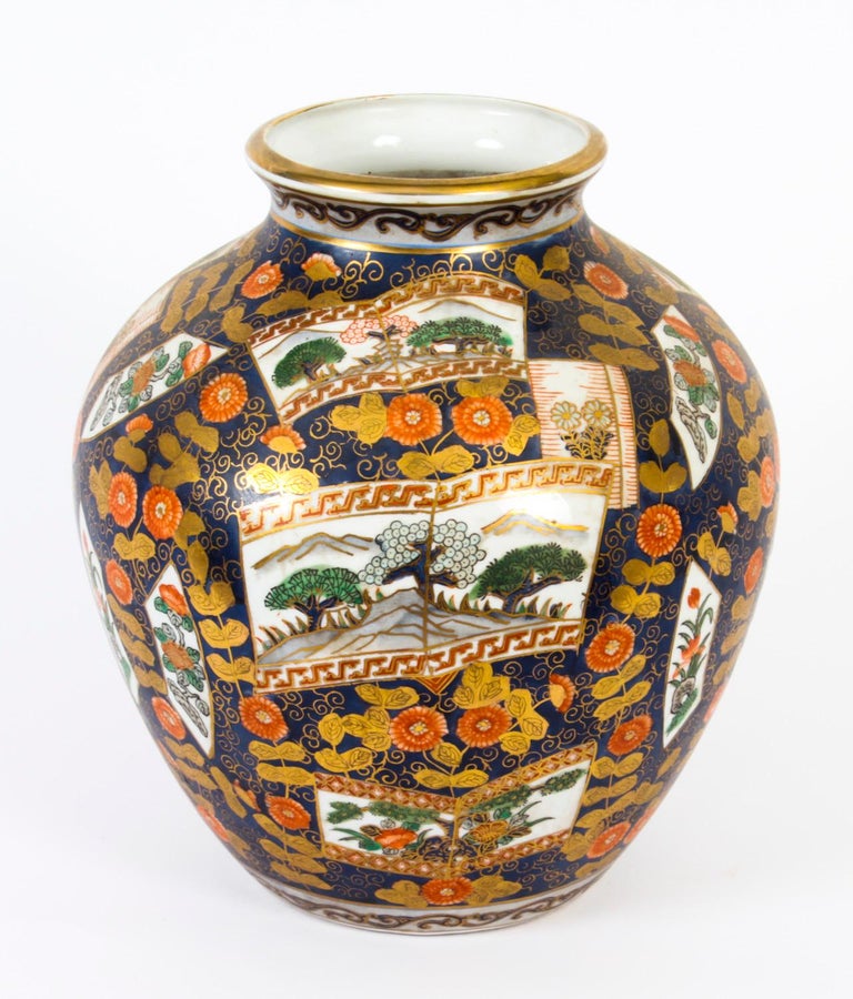 Pair Vintage Japanese Imari Hand Painted Porcelain Vases, Mid-20th ...