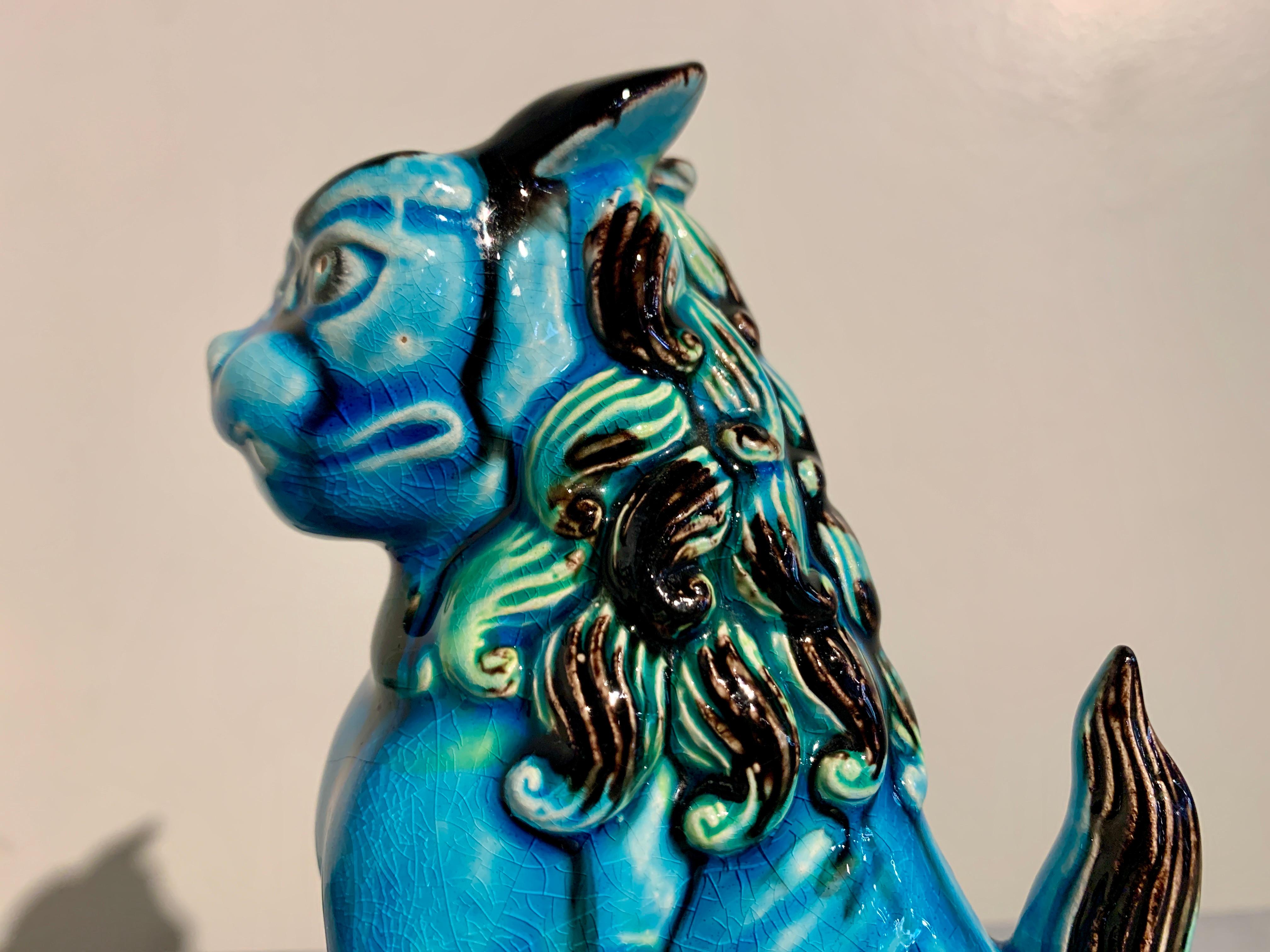 Pair Vintage Japanese Turquoise Glazed Komainu (Foo Dogs), circa 1960's ...