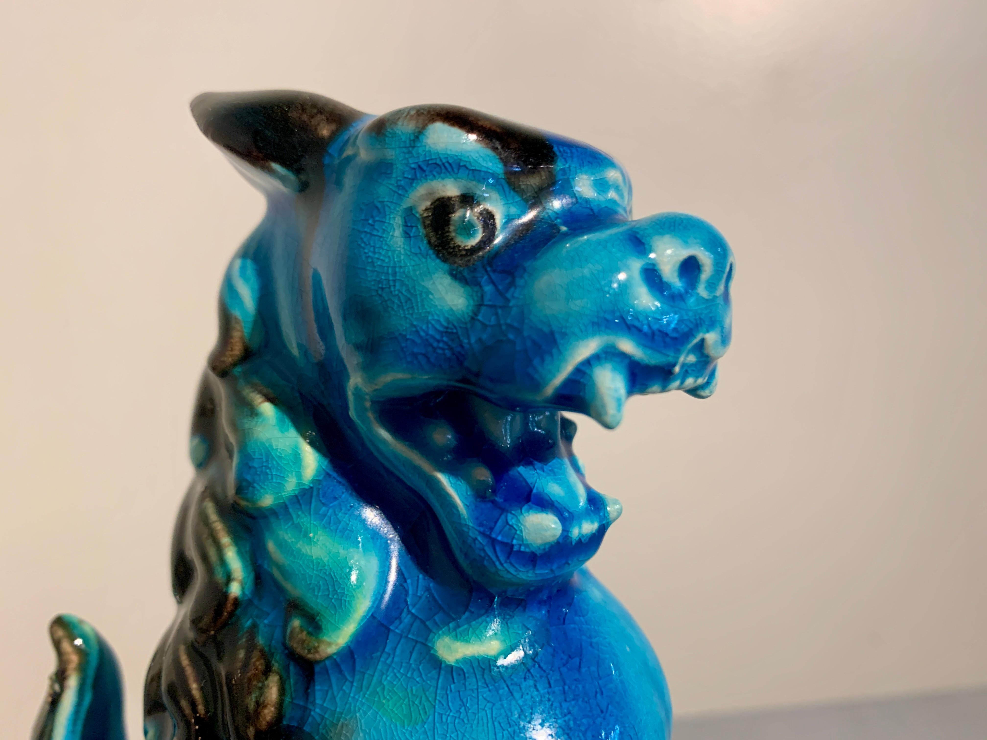 Pair Vintage Japanese Turquoise Glazed Komainu (Foo Dogs), circa 1960's ...