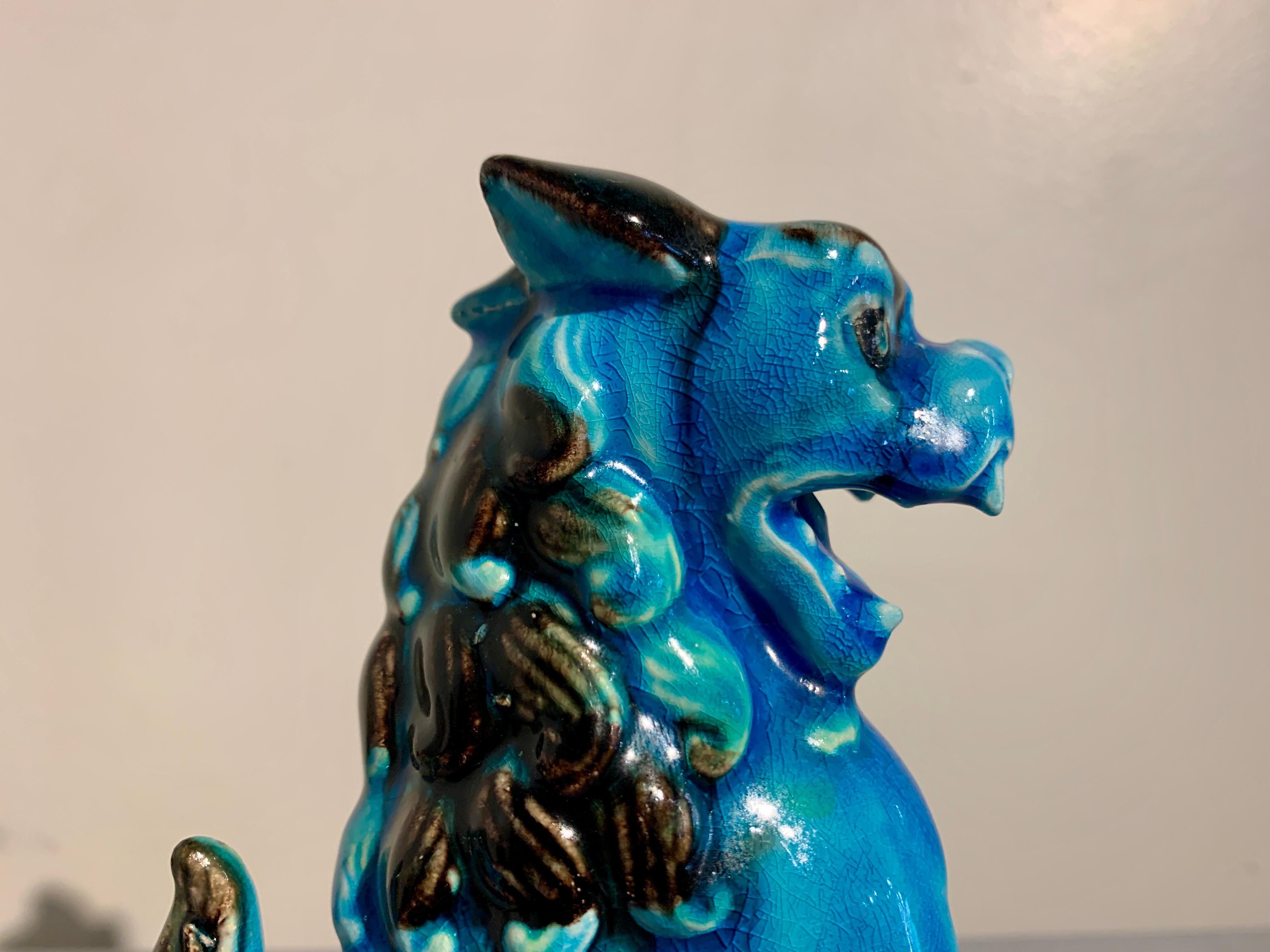 Pair Vintage Japanese Turquoise Glazed Komainu (Foo Dogs), circa 1960's ...