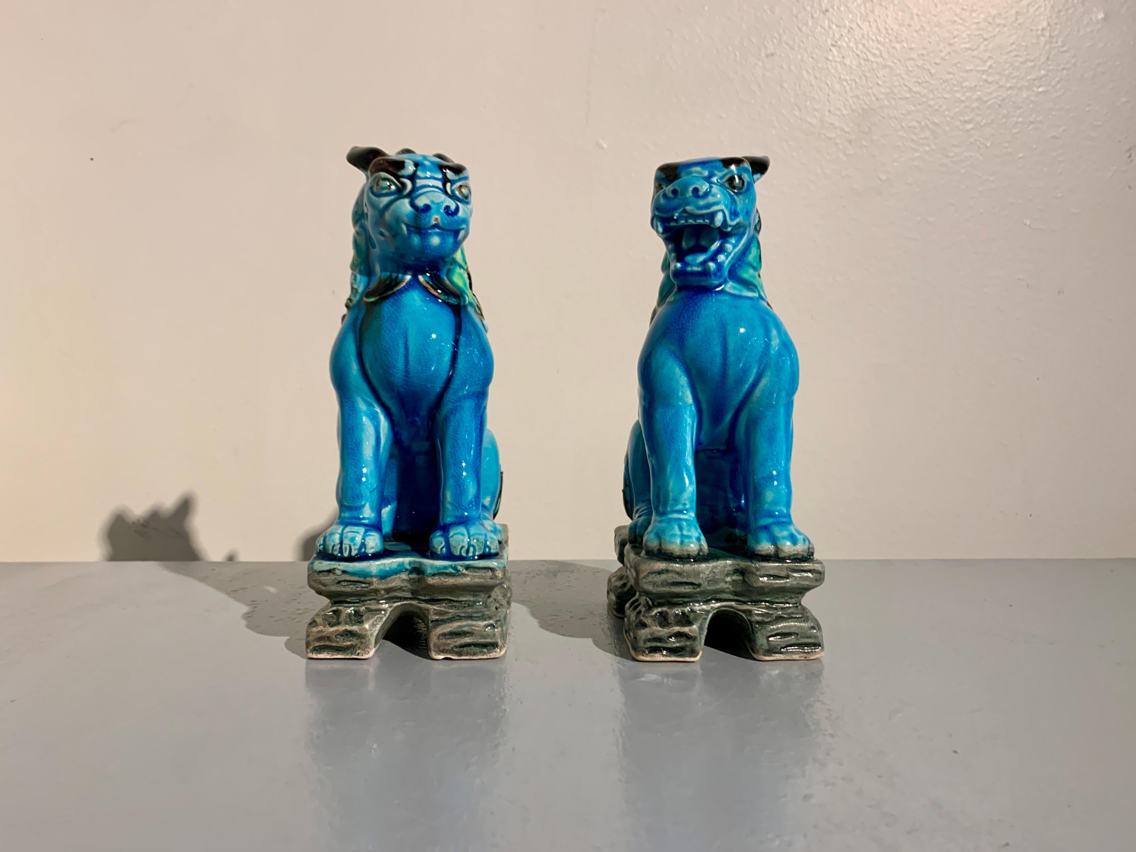 Pair Vintage Japanese Turquoise Glazed Komainu (Foo Dogs), circa 1960's ...