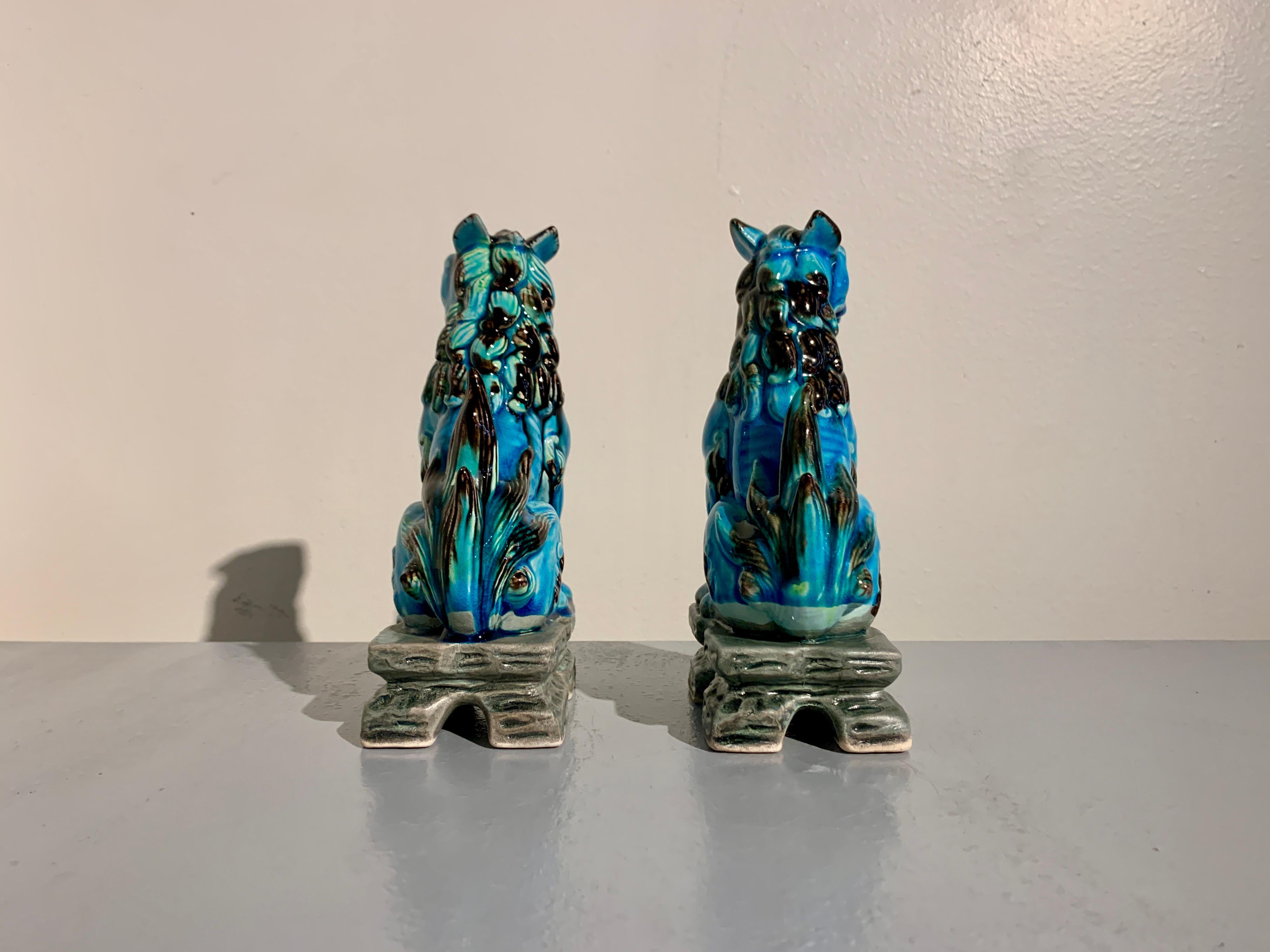 Pair Vintage Japanese Turquoise Glazed Komainu (Foo Dogs), circa 1960's ...