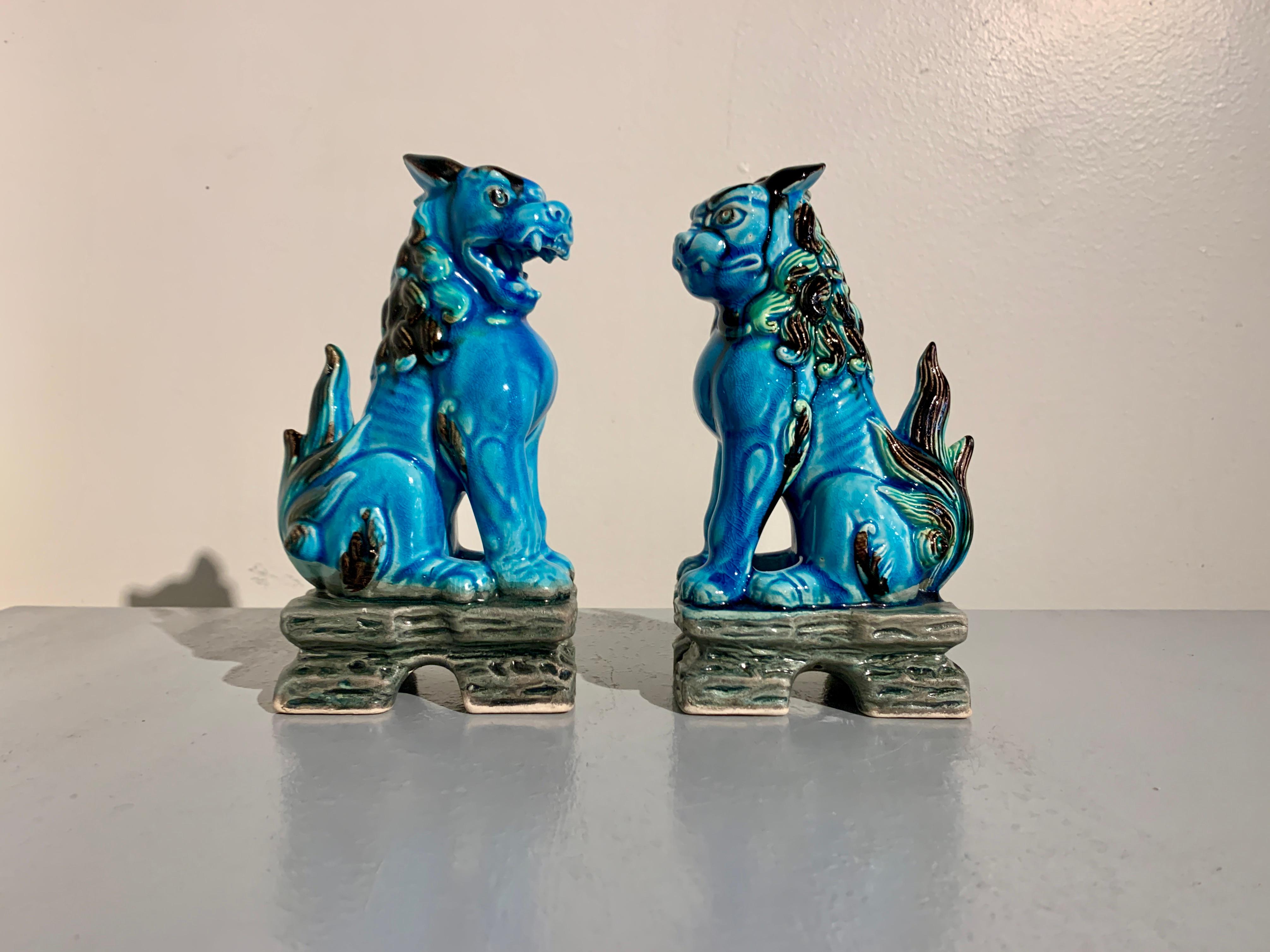 Pair Vintage Japanese Turquoise Glazed Komainu (Foo Dogs), circa 1960's ...