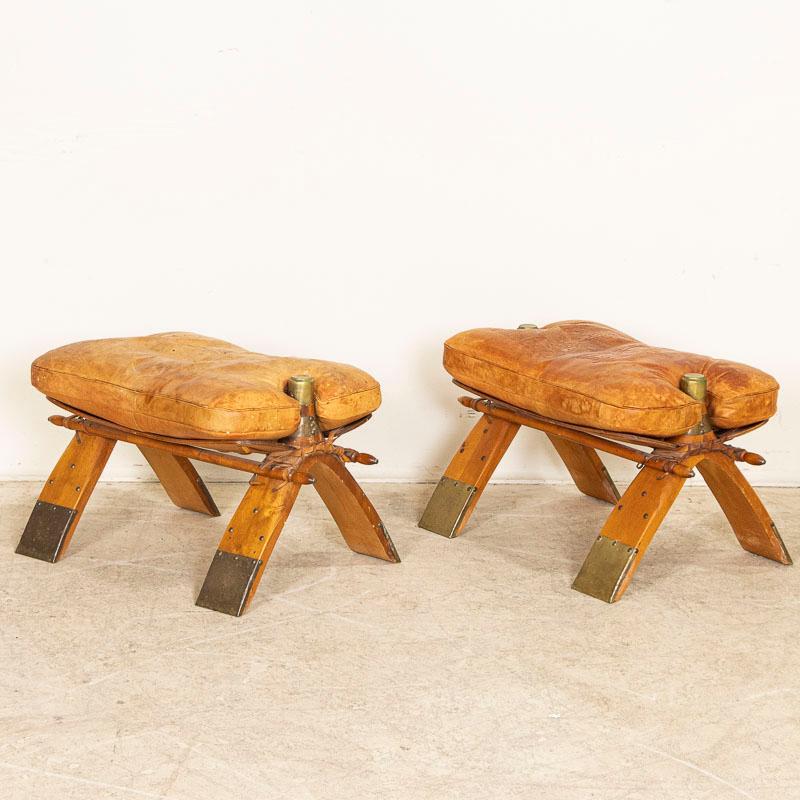 Pair, Vintage Leather Stools from Egypt with Embossed Camel, Pharaoh ...
