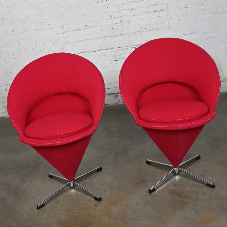 Pair Vintage Mid-Century Modern Red Cone Chairs Verner Panton for Fritz ...