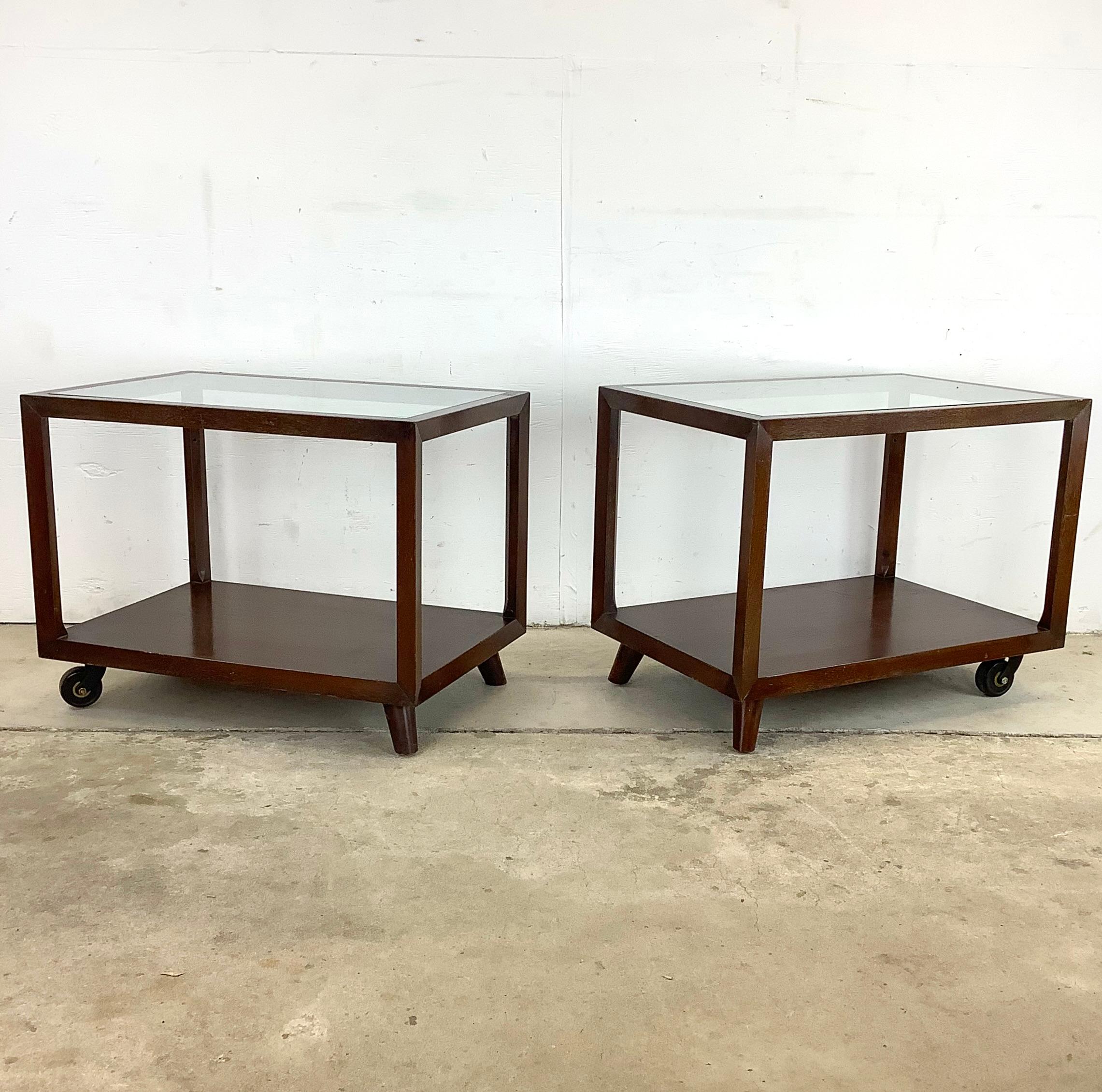 Pair Vintage Modern Glass Top Side Tables For Sale at 1stDibs