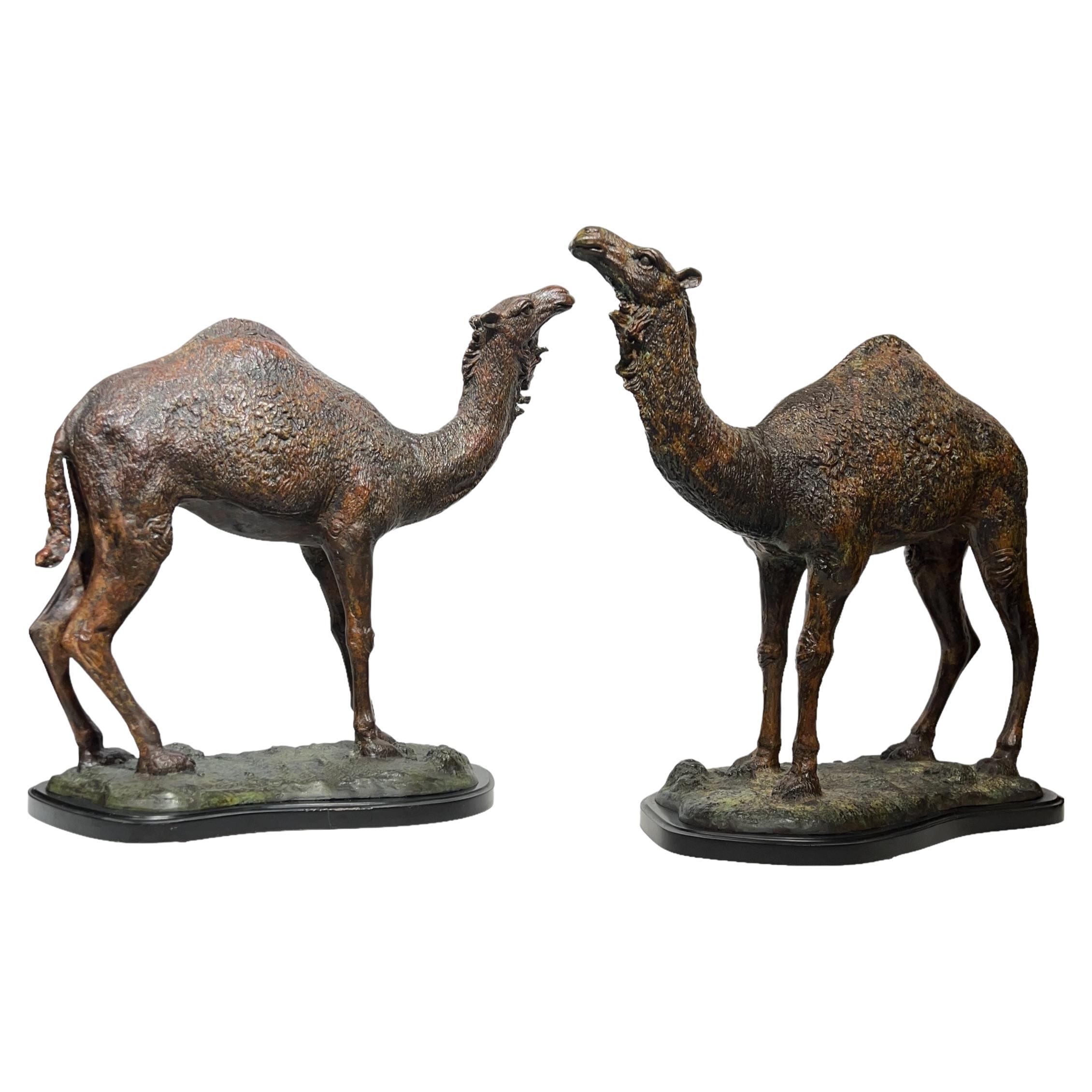 Pair Vintage Patinated Bronze Arabian Camel Figurines For Sale at 1stDibs