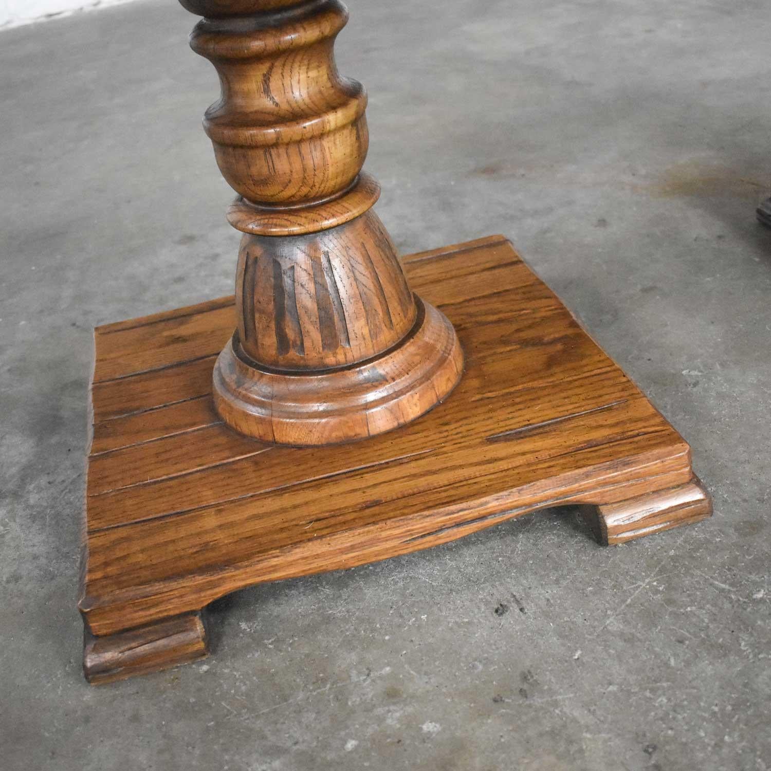 Pair Vintage Ranch Oak Pedestal Side Tables with Acorn Brown Finish by ...