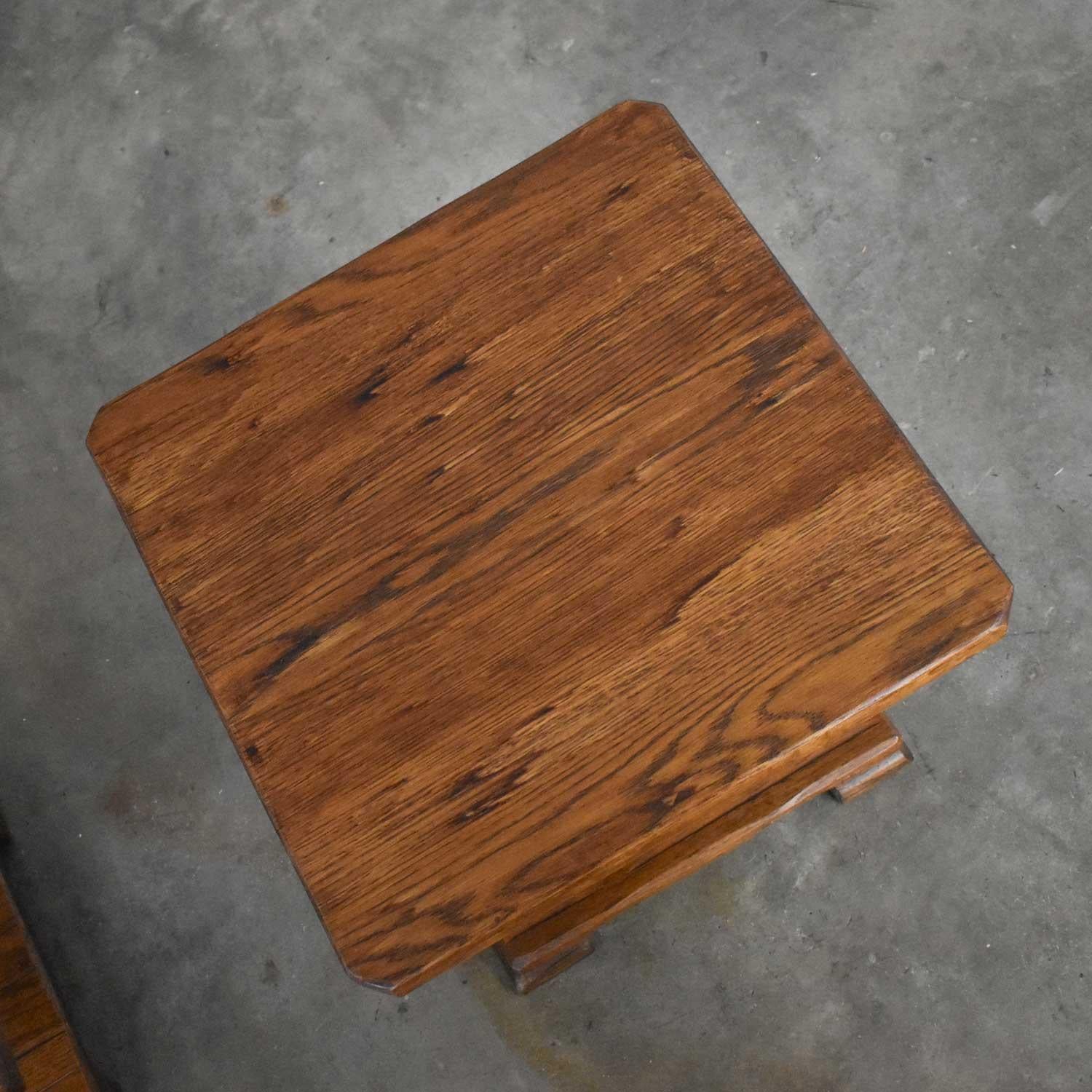 Pair Vintage Ranch Oak Pedestal Side Tables with Acorn Brown Finish by ...