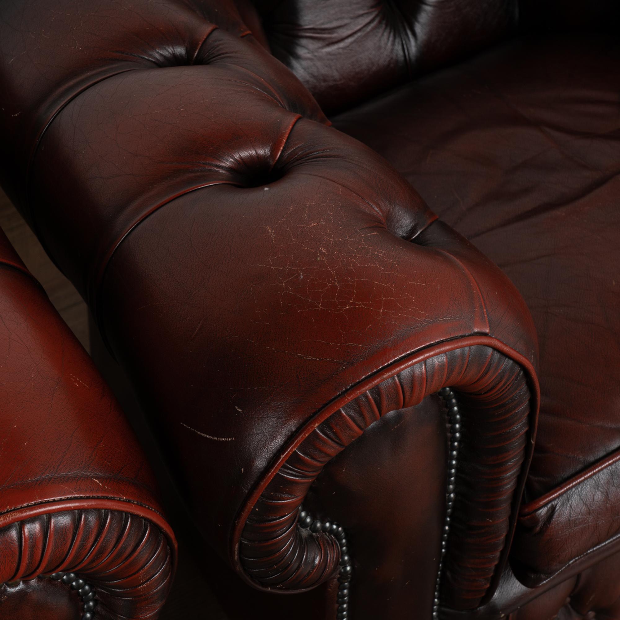Pair, Vintage Red Leather Chesterfield Club Chairs, Denmark, circa 1980 ...