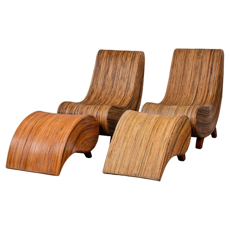 Pair Vintage Vivai Del Sud Pencil Reed Chairs With Ottomans For Sale at ...