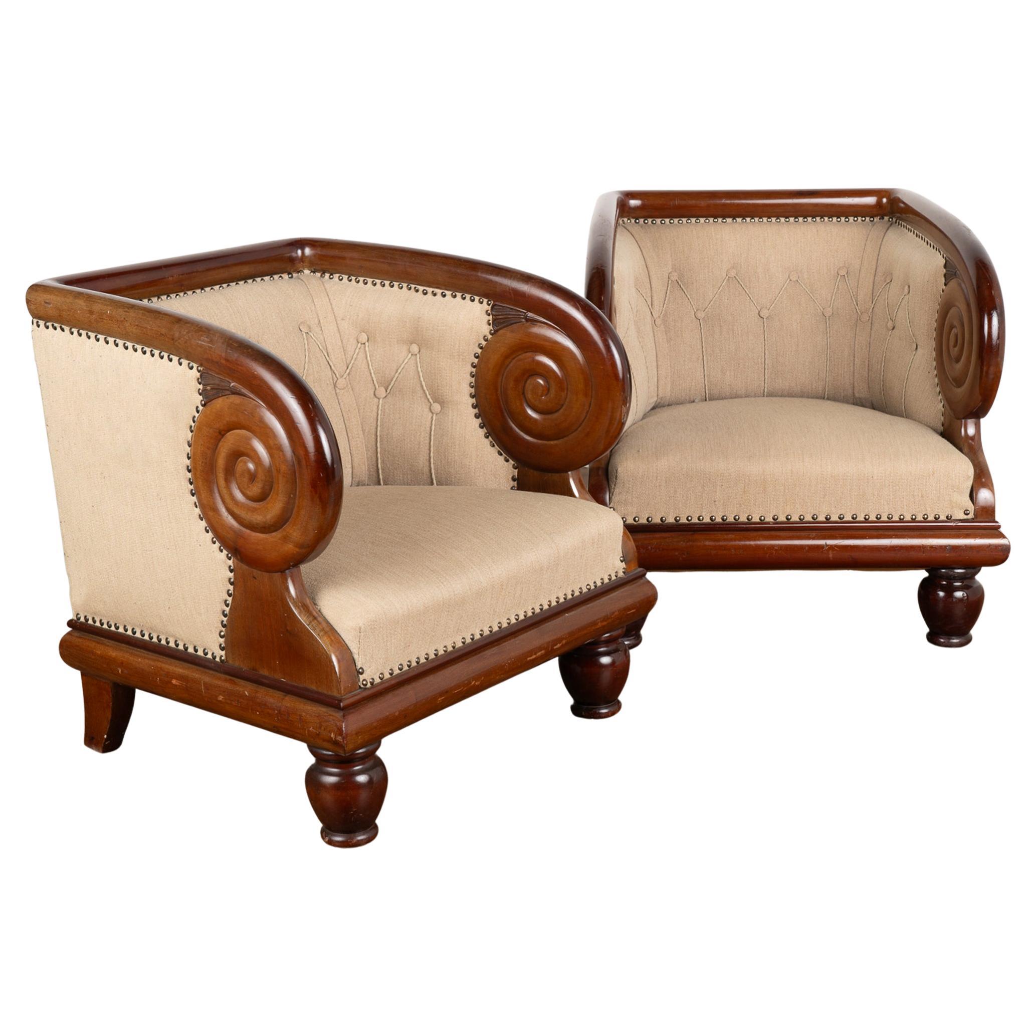 Pair, Walnut Arm Chairs from Denmark, circa 1910-20 For Sale at 1stDibs