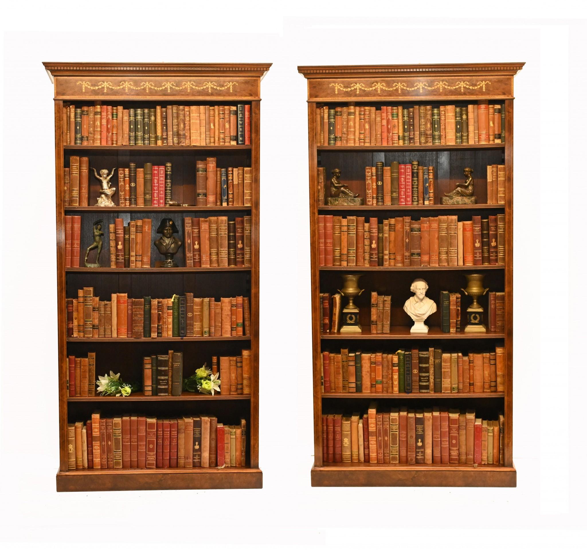 Pair Walnut Bookcases - Regency Sheraton Open Front For Sale at 1stDibs