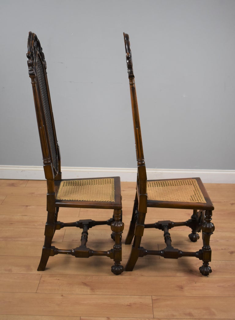 Pair of Walnut Carolean Style High Back Chairs at 1stDibs