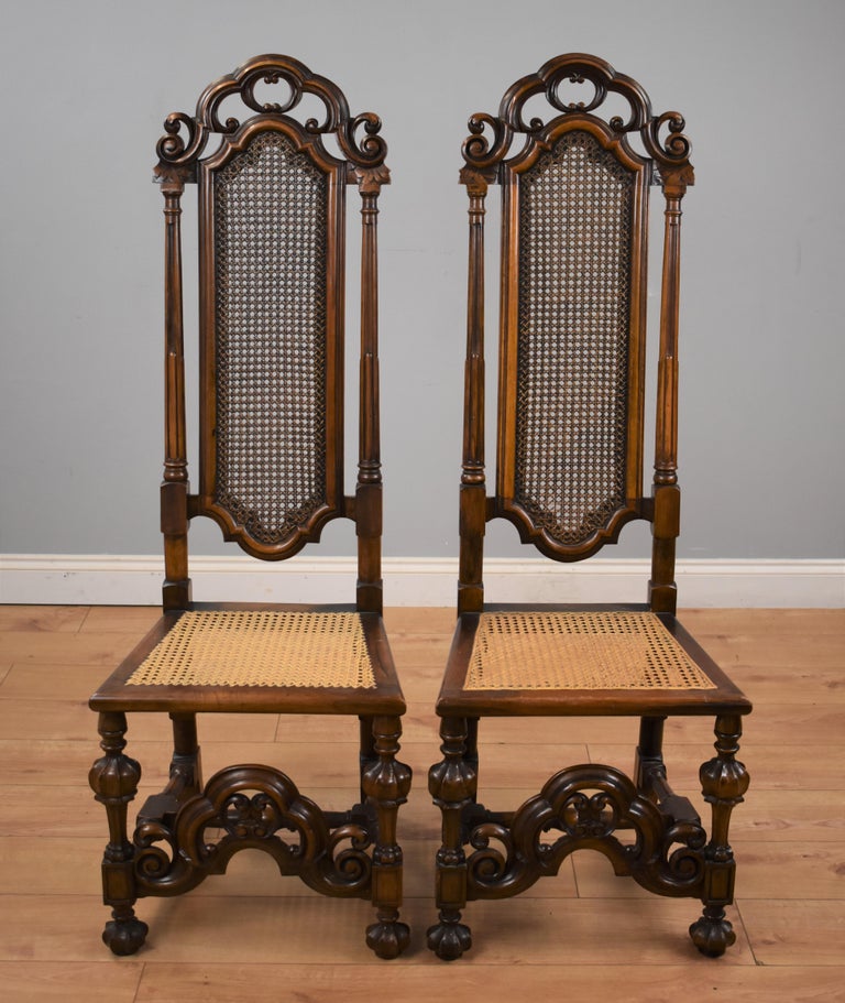 Pair of Walnut Carolean Style High Back Chairs at 1stDibs