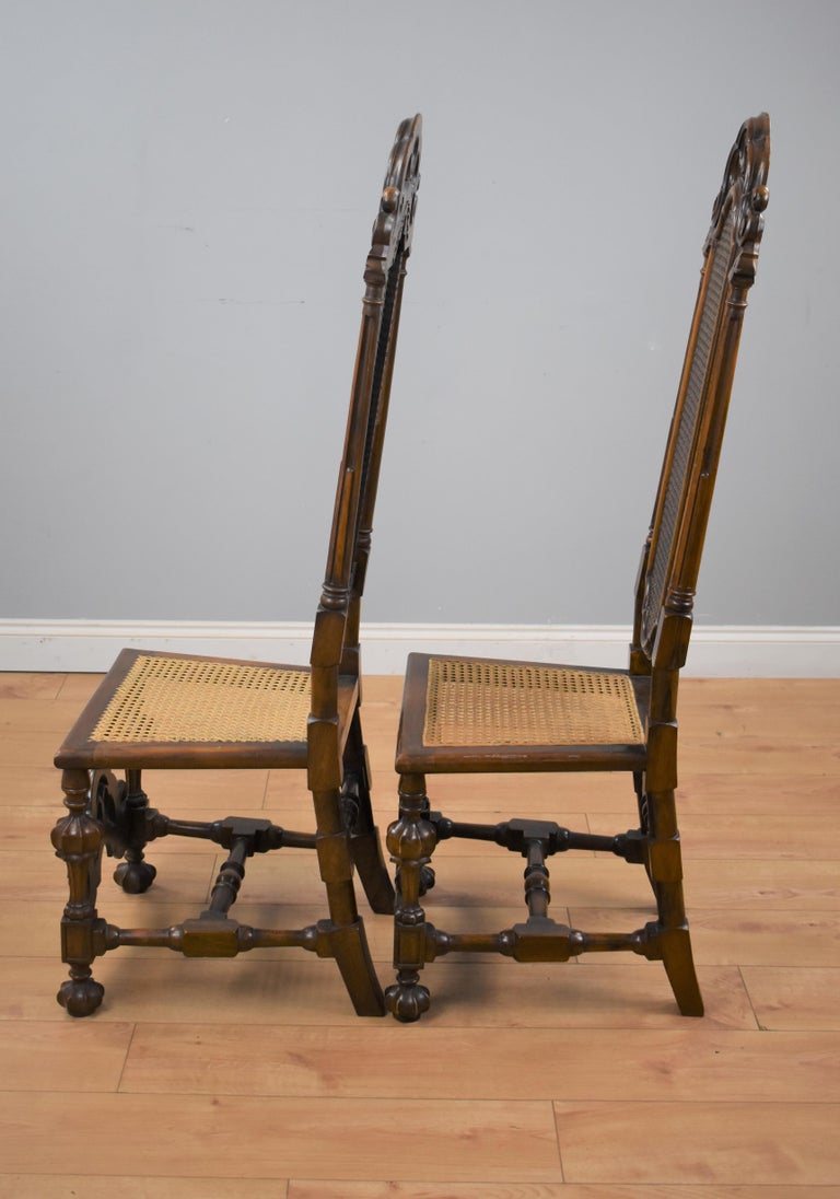 Pair of Walnut Carolean Style High Back Chairs at 1stDibs
