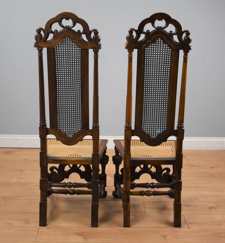 Pair of Walnut Carolean Style High Back Chairs at 1stDibs