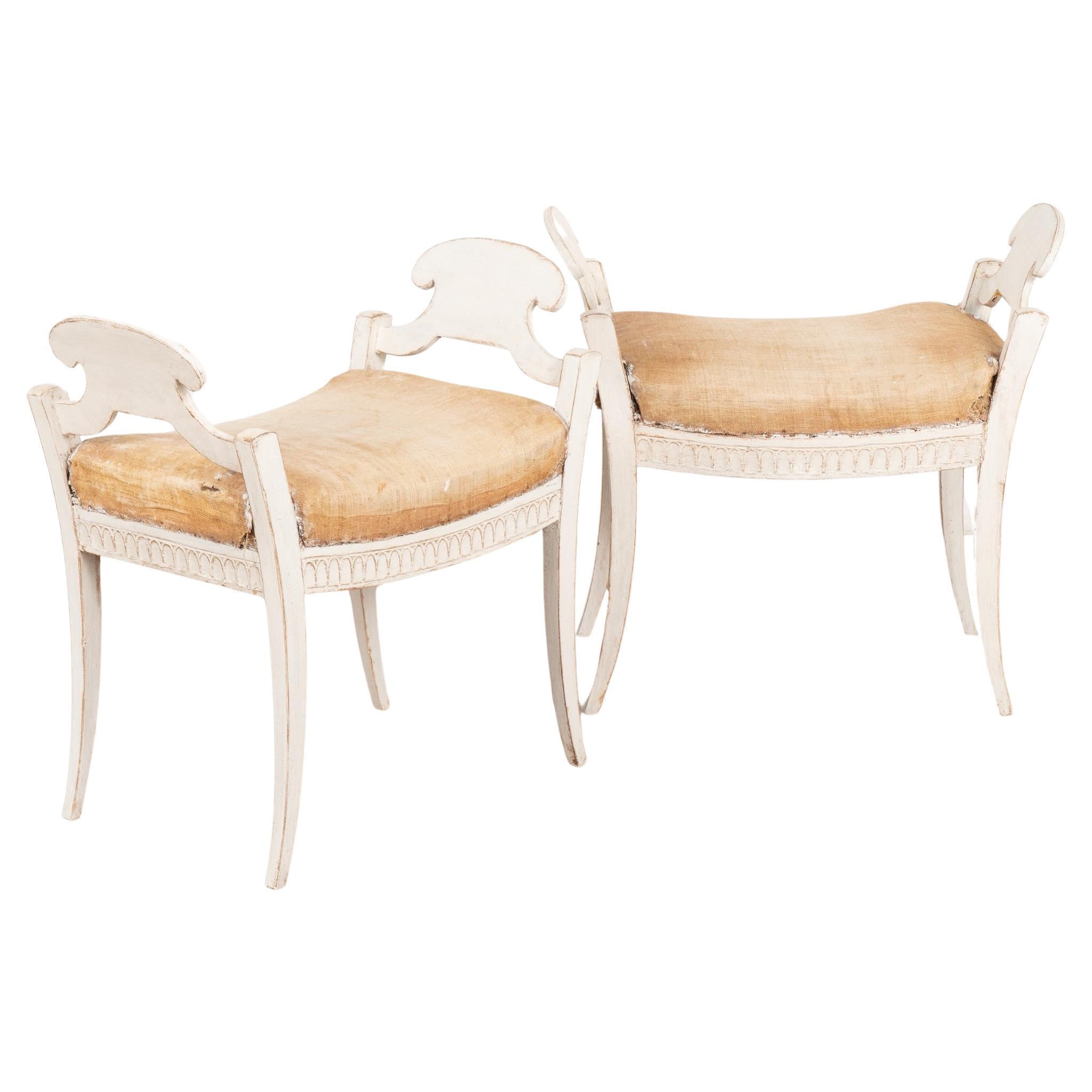 Pair of Large Square Gustavian White Painted Stools, Sweden circa 1900 ...