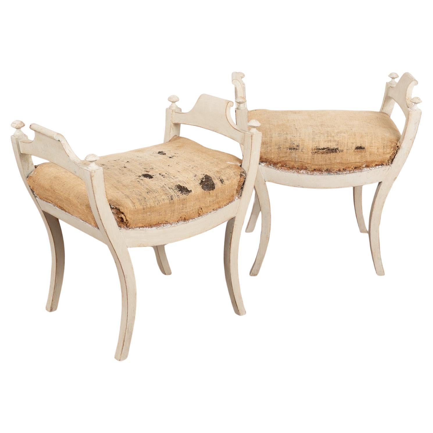 Pair, White Swedish Stools or Tabourets circa 1890-1910 For Sale at 1stDibs