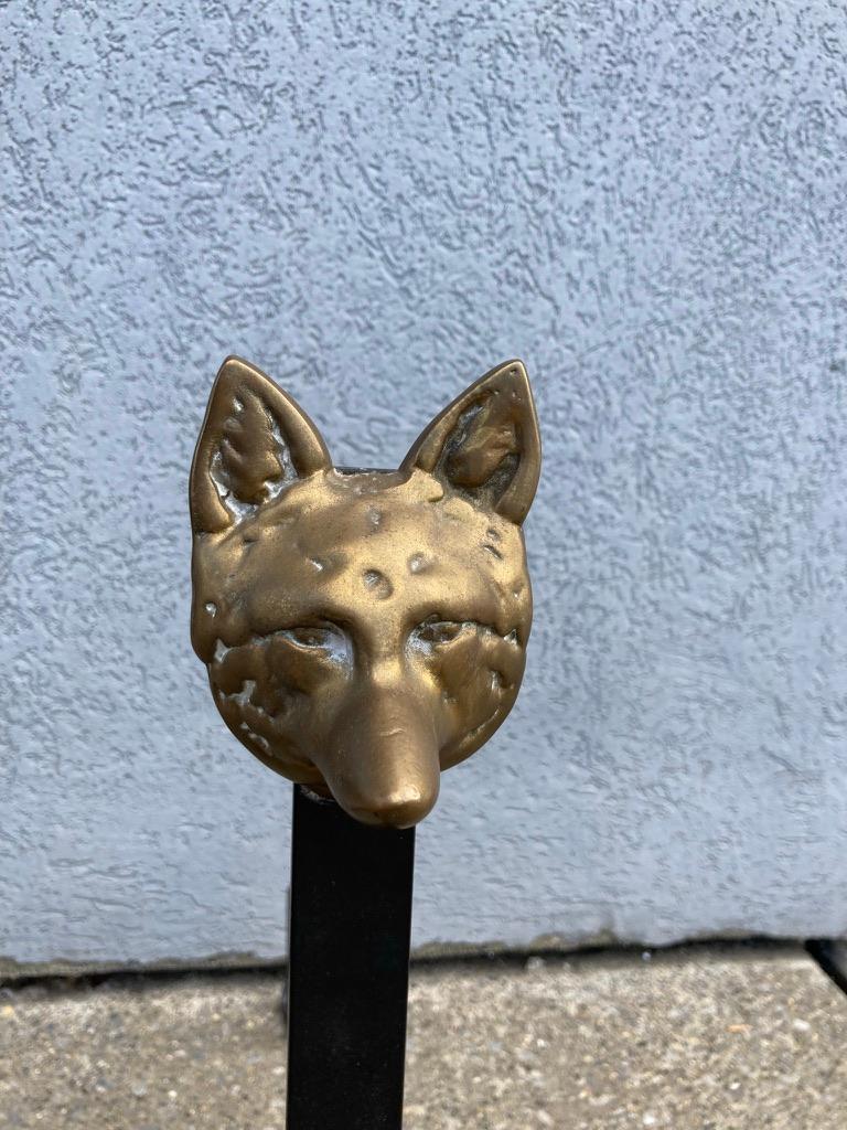 Pair Wrought Iron and Bronze Fox Head Andirons at 1stDibs