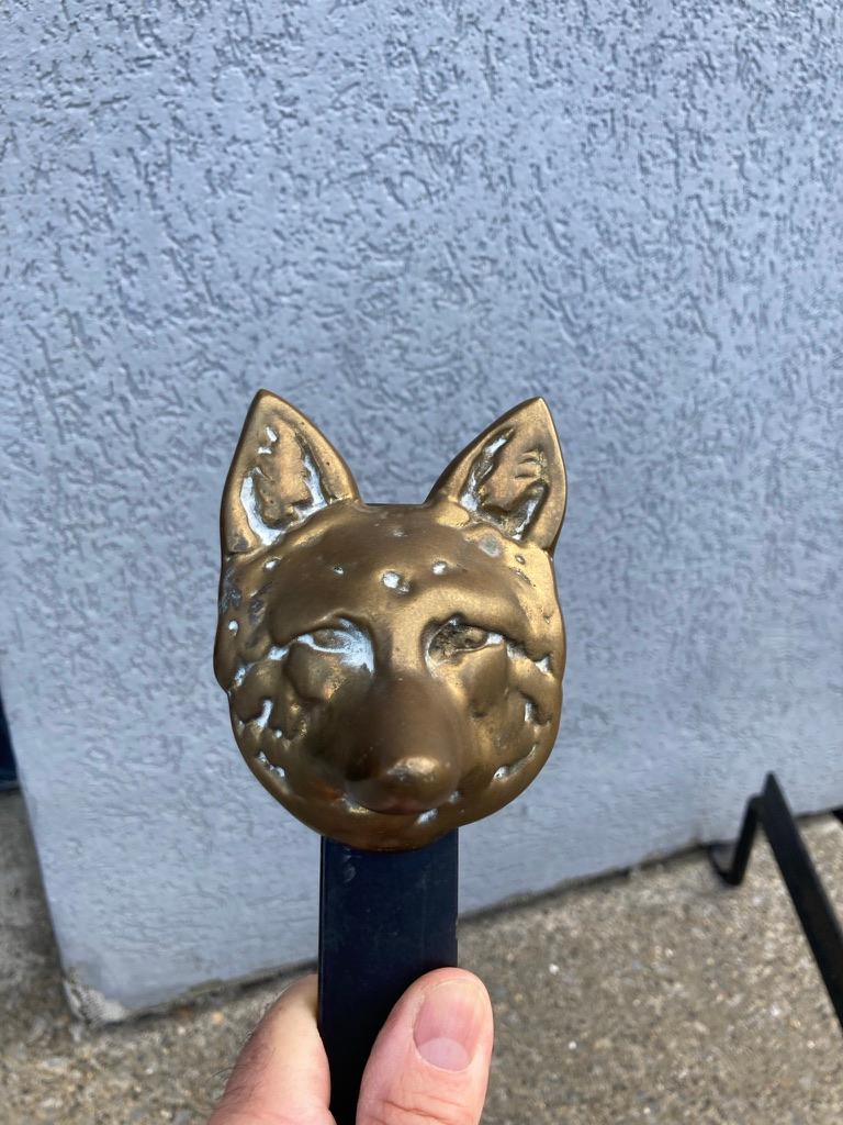 Pair Wrought Iron and Bronze Fox Head Andirons at 1stDibs