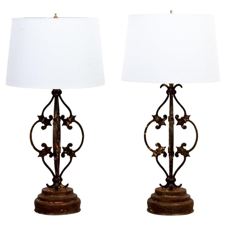 Pair Wrought Iron Architectural Lamps For Sale at 1stDibs