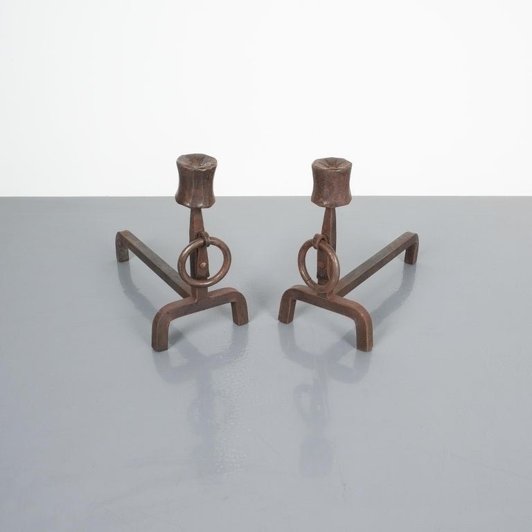 Pair of Wrought Iron Rustic Andirons, Midcentury, France For Sale at ...