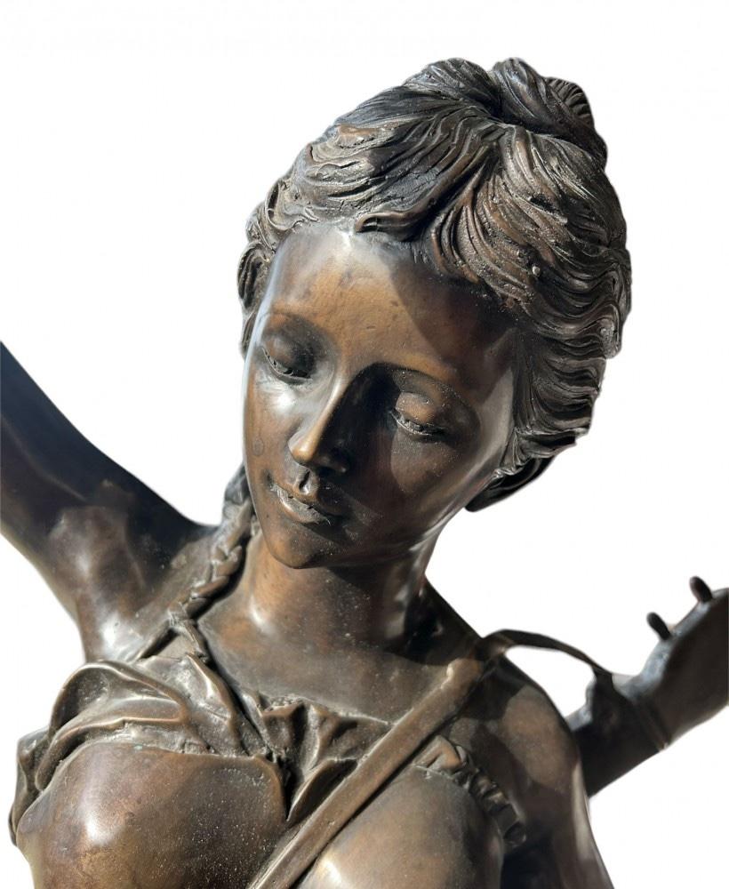 Pair XL Bronze Female Figurine Lantern Candelabras 6 Ft For Sale at 1stDibs