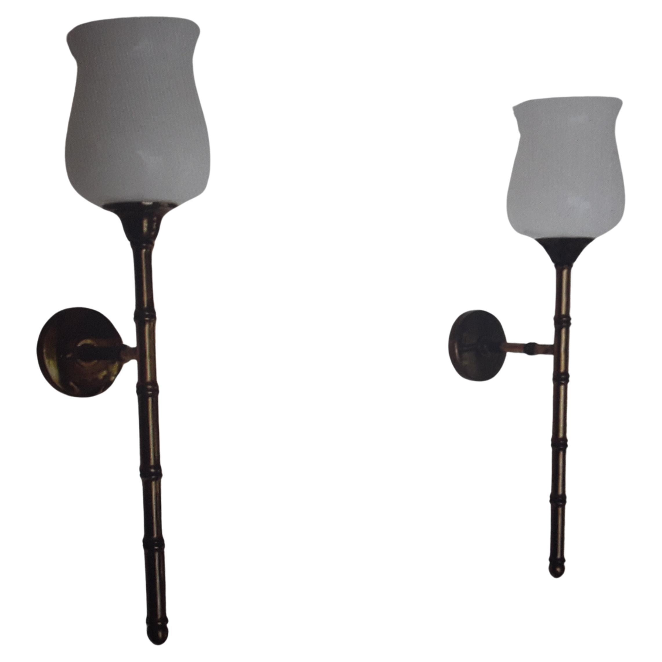 Pair XL French 1950s MCM Brass Faux Bamboo Wall Sconces by Maison ...