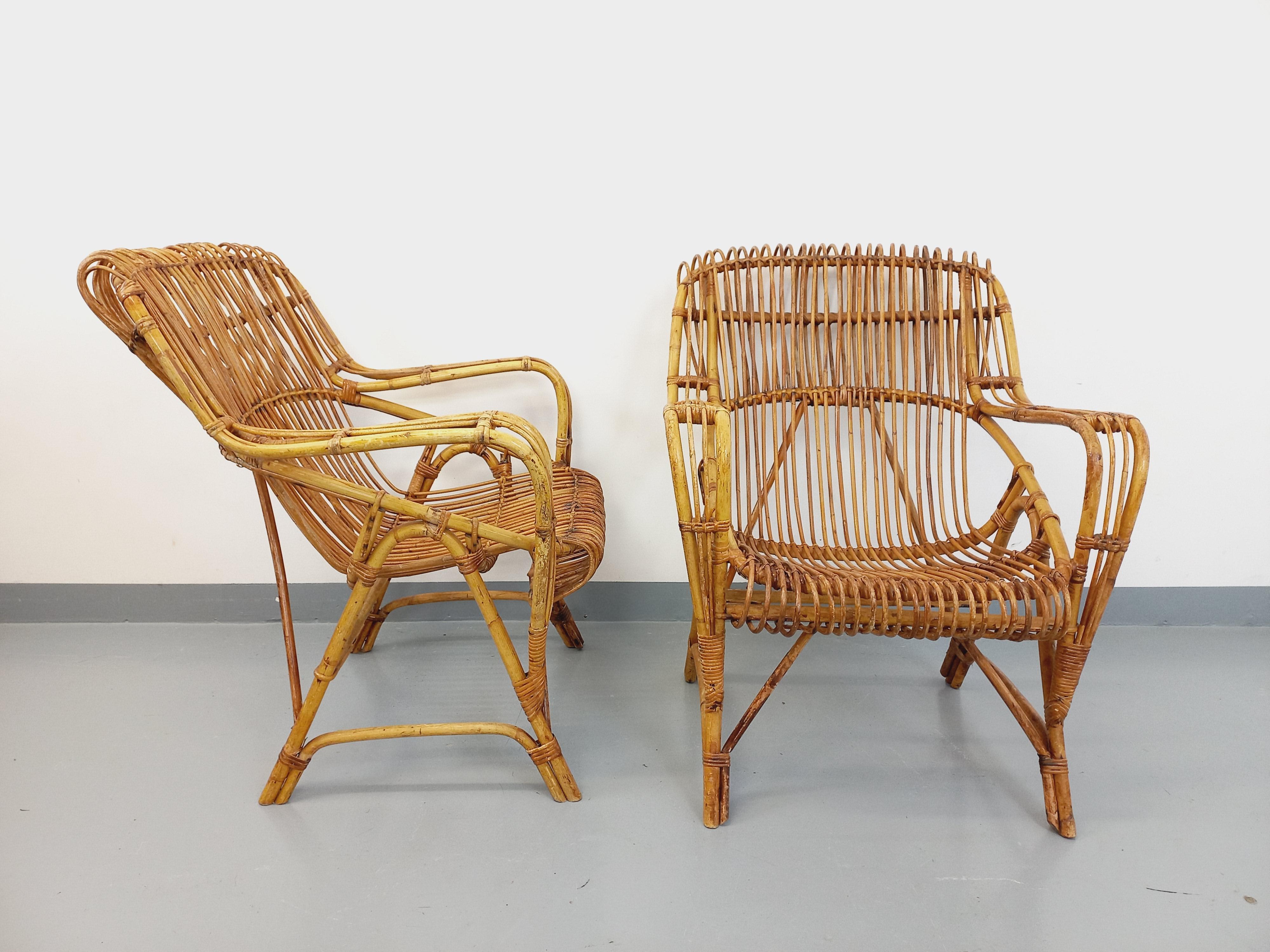 Paire de fauteuils italiens de Vittorio Bonacina en rotin vintage des ...