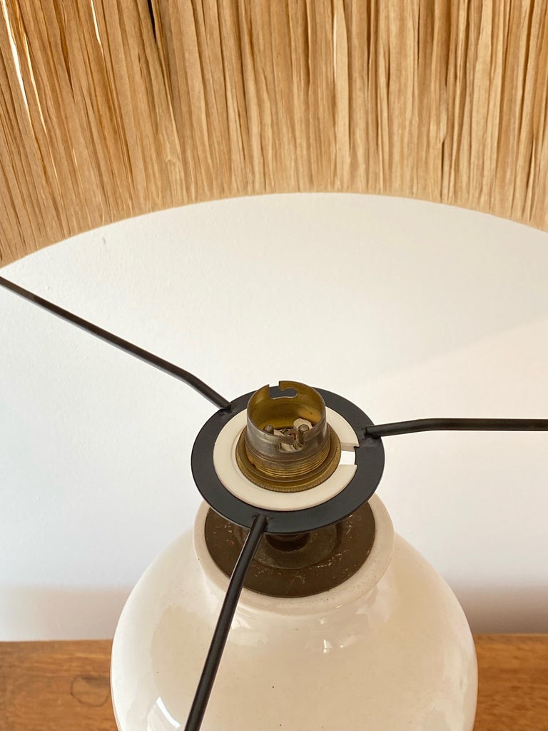 Pair Of White Ceramic Lamps With Raffia Shade, Italy, 1960s For Sale at ...