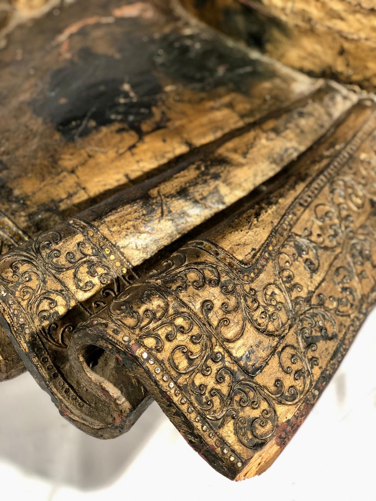 Paire de Moines Birmans en Prière en bois sculpté et doré XIXème siècle ...