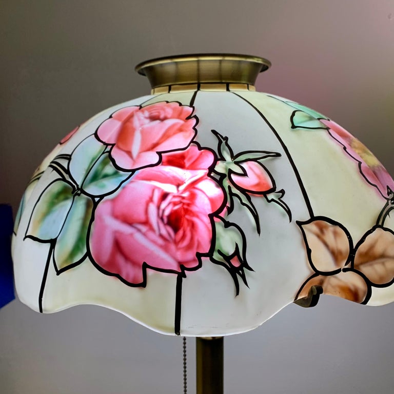Pairpoint Glass Company Rose Floral Stained Glass Table Lamp, Vienna ...