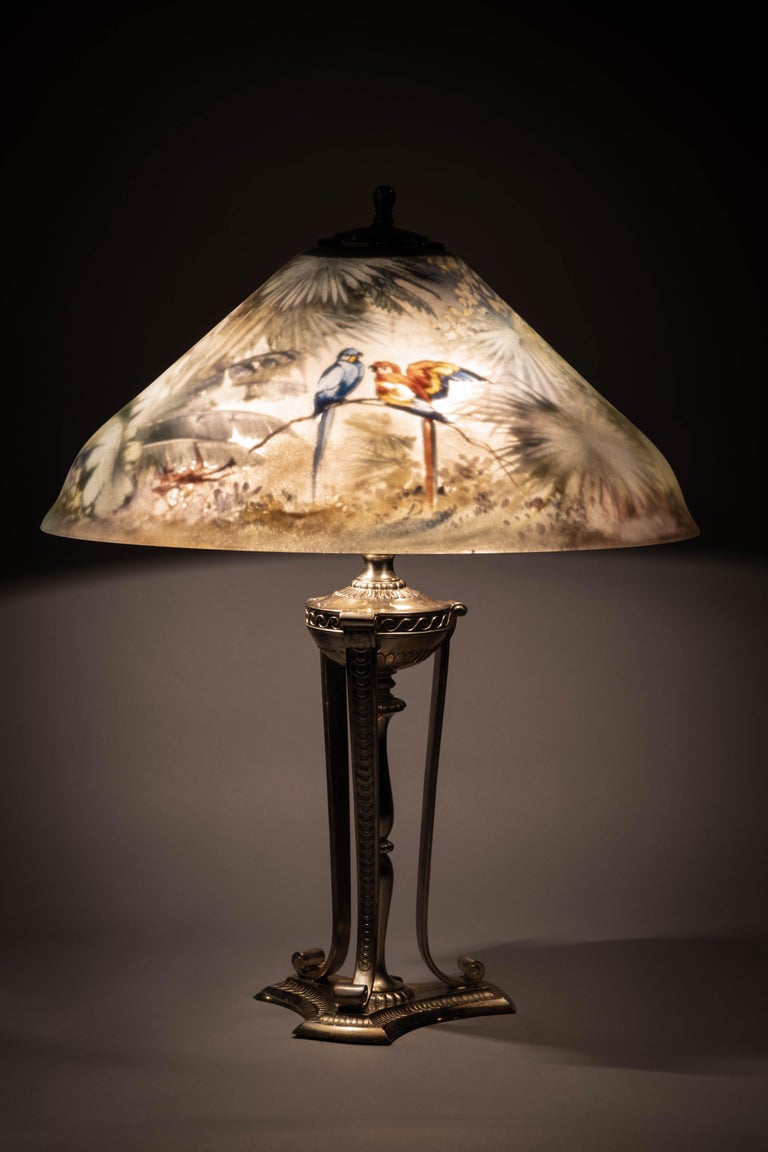 Pairpoint Silver Plated and Reverse Painted Glass Parrot Lamp, 20th ...