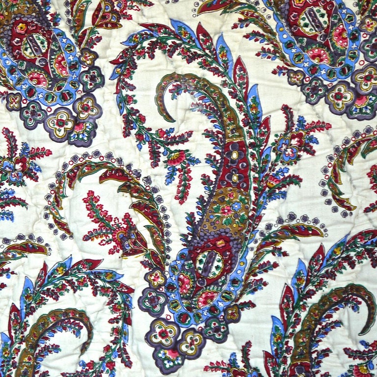 Paisley Block Printed Cotton Quilt French 19th Century For Sale at 1stDibs