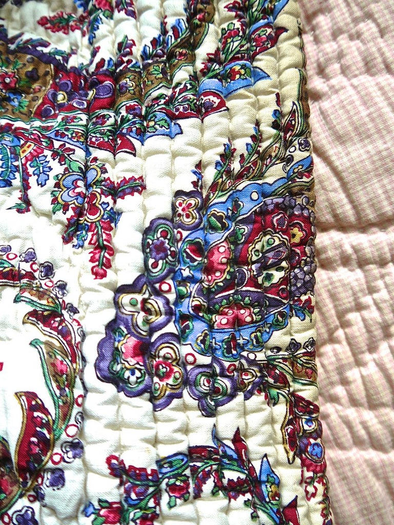 Paisley Block Printed Cotton Quilt French 19th Century For Sale at 1stDibs