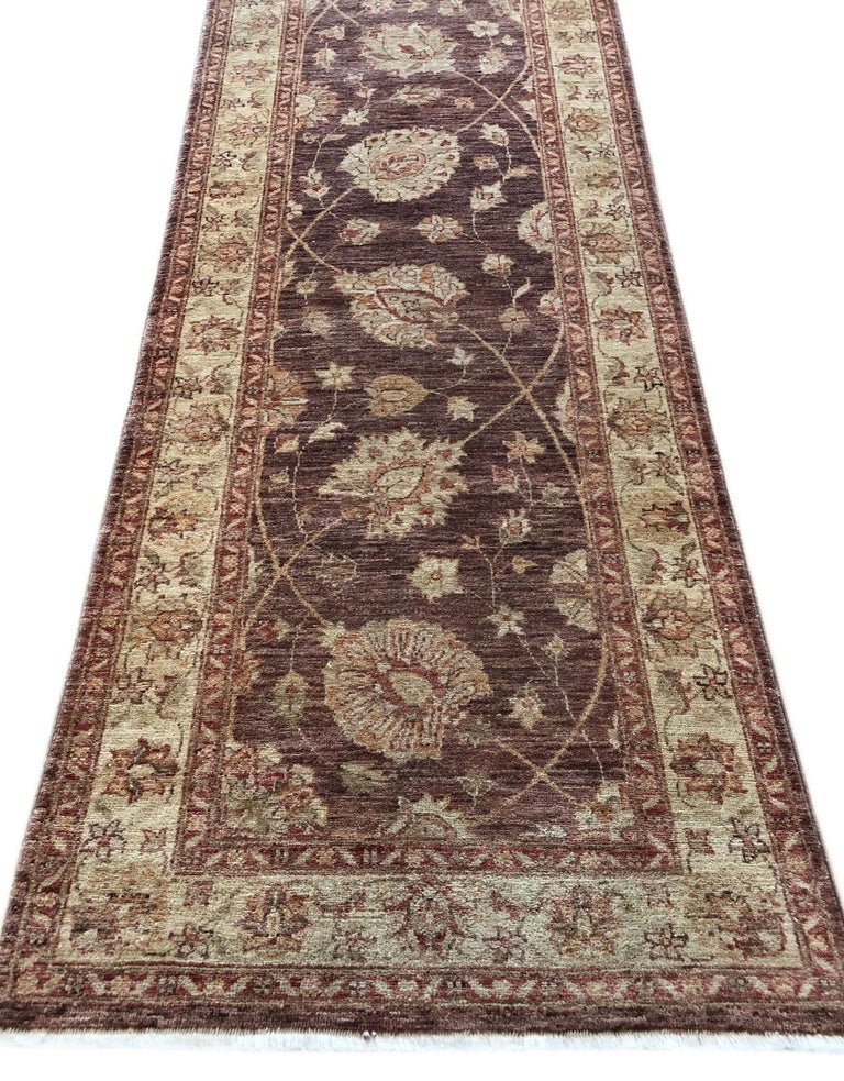 Pakistan Hand Knotted All Over Brown Peshawar Runner Rug For Sale at ...
