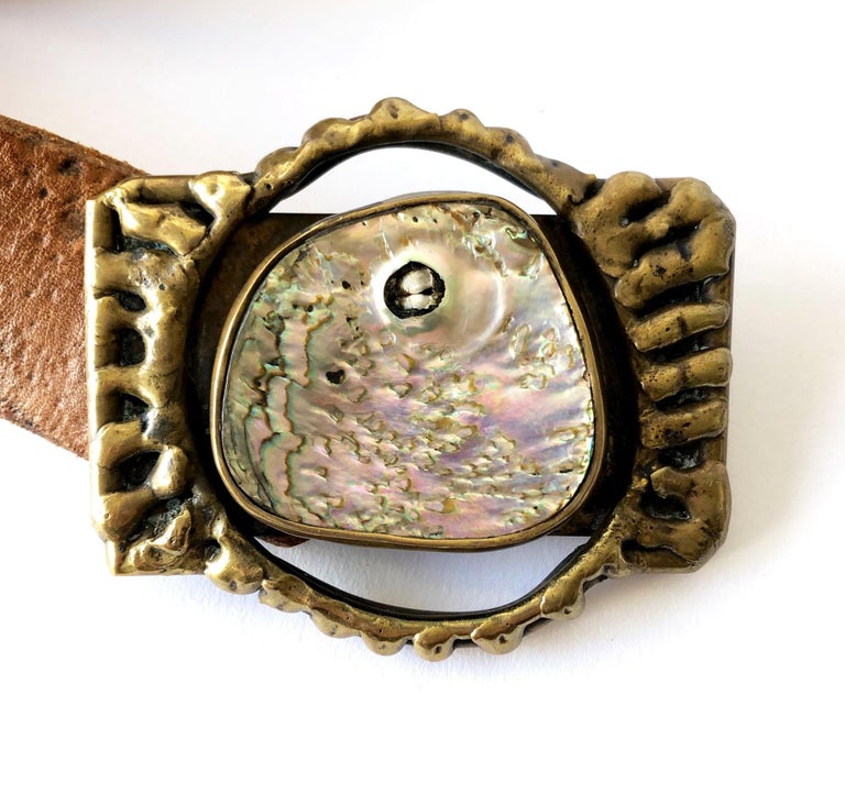 Pal Kepenyes Bronze Abalone Shell Belt Buckle on Hand Tooled Vintage ...