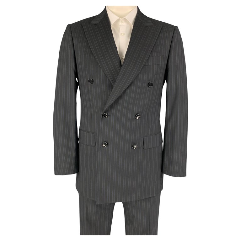 PAL ZILERI Size 40 Black Blue Stripe Wool Double Breasted Suit For Sale ...